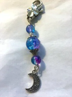 Handmade | Accessories | Blue And Purple Beaded Bag Charm Cresent Moon ...